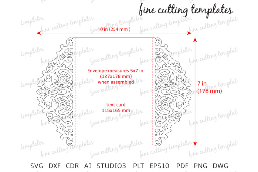 Wedding Invitation 5x7 Gate fold card template SVG Laser cut (478412 ...