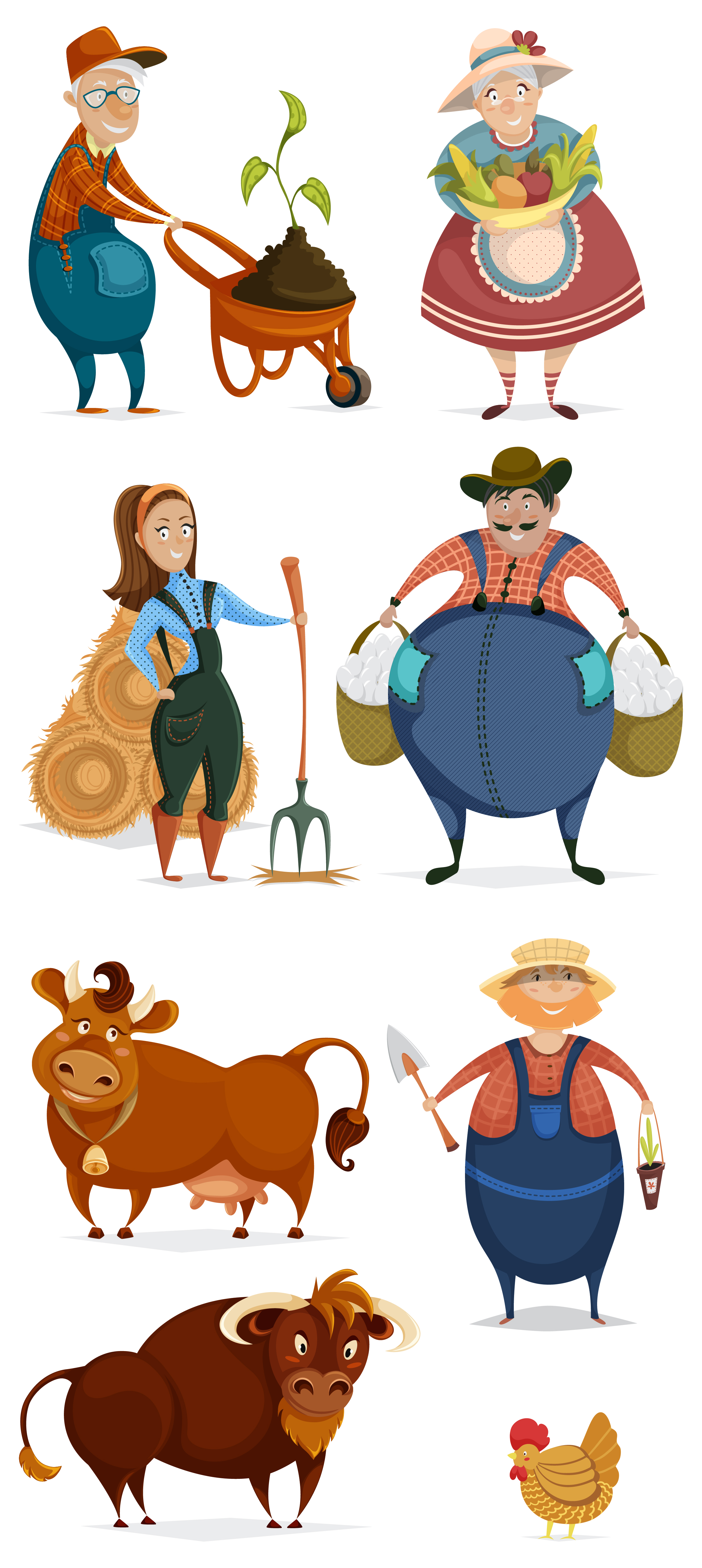 Family farm. Cartoon characters