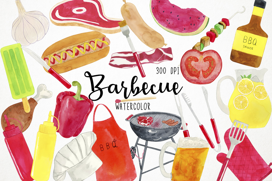 Watercolor BBQ Clipart, BBQ Clip Art, Barbecue Clip Art (100738 ...