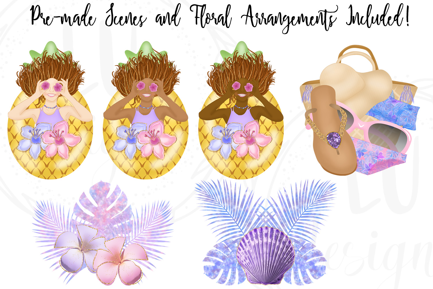 Summer Clipart Set, Beach Girl Graphics, Tropical Illustrations