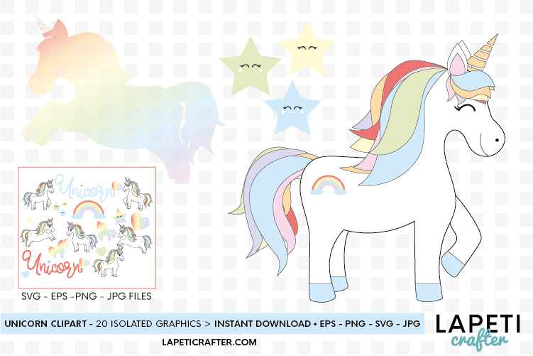 Unicorn clipart, rainbow unicorn digital clipart, svg, png