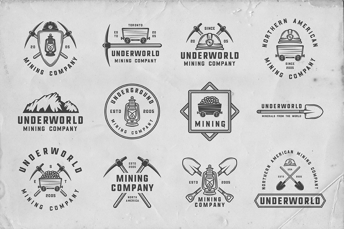 36 Vintage Mining Emblems part 1 (17100) | Logos | Design Bundles