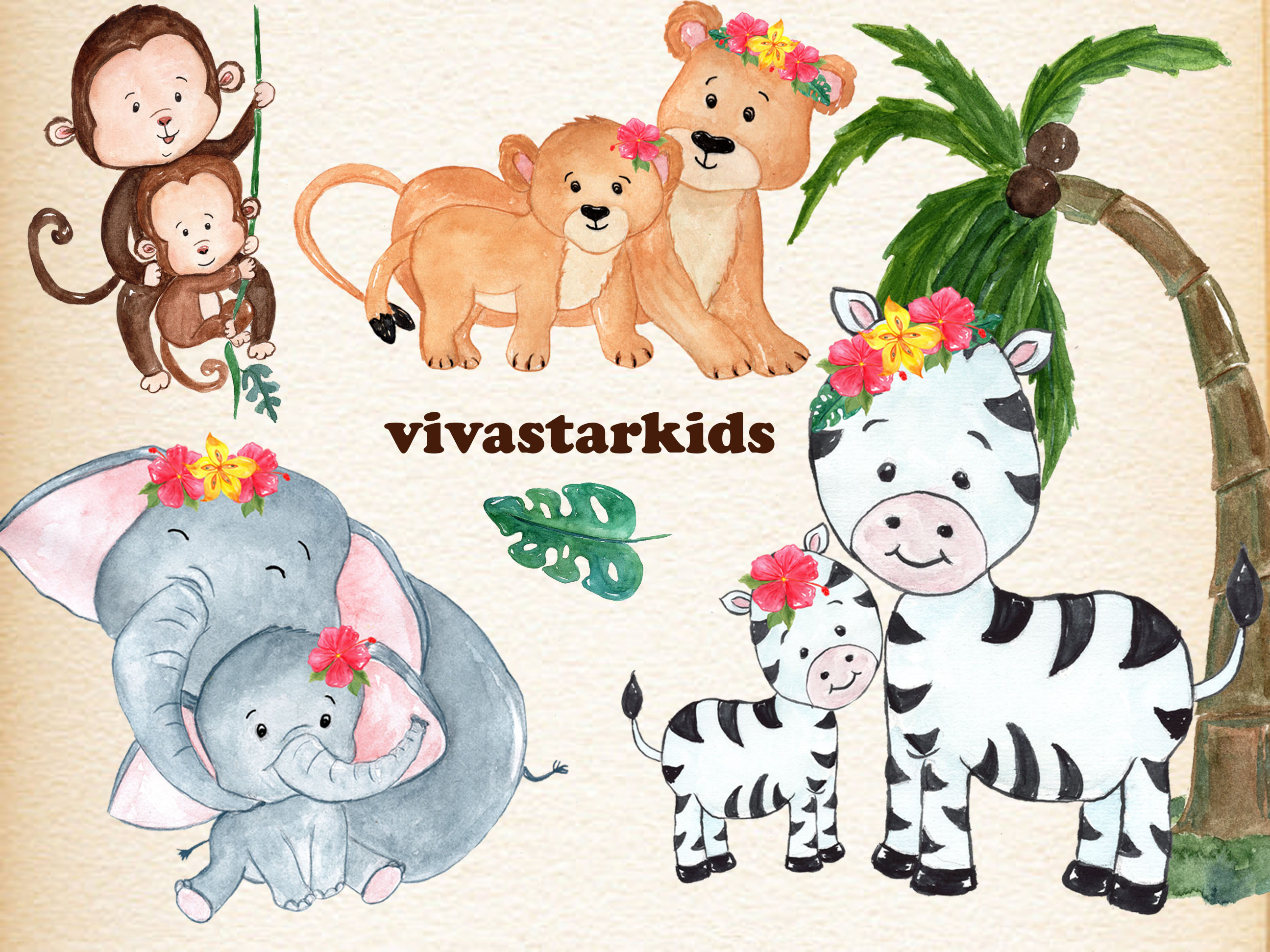 Mother and baby animals clipart (37058) | Illustrations | Design Bundles