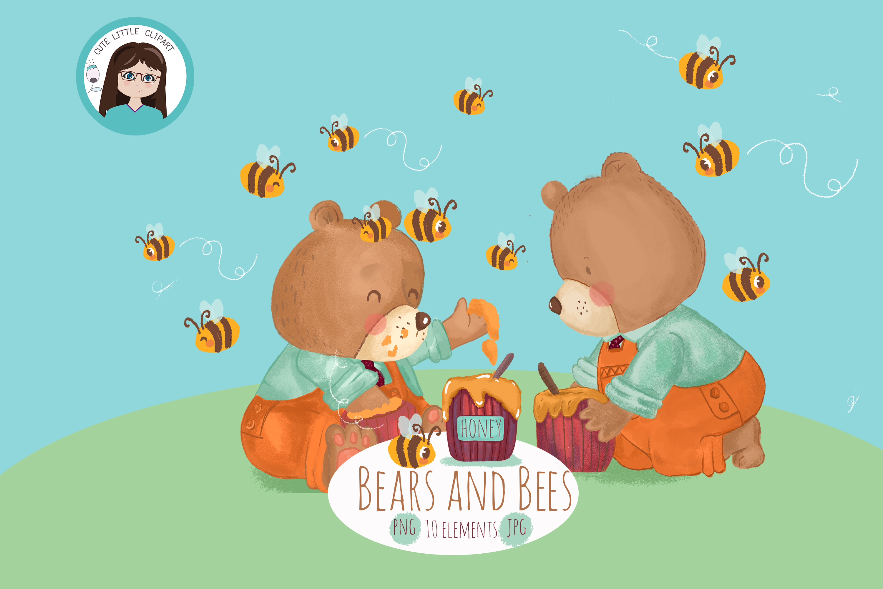 Bears and bees cliparts