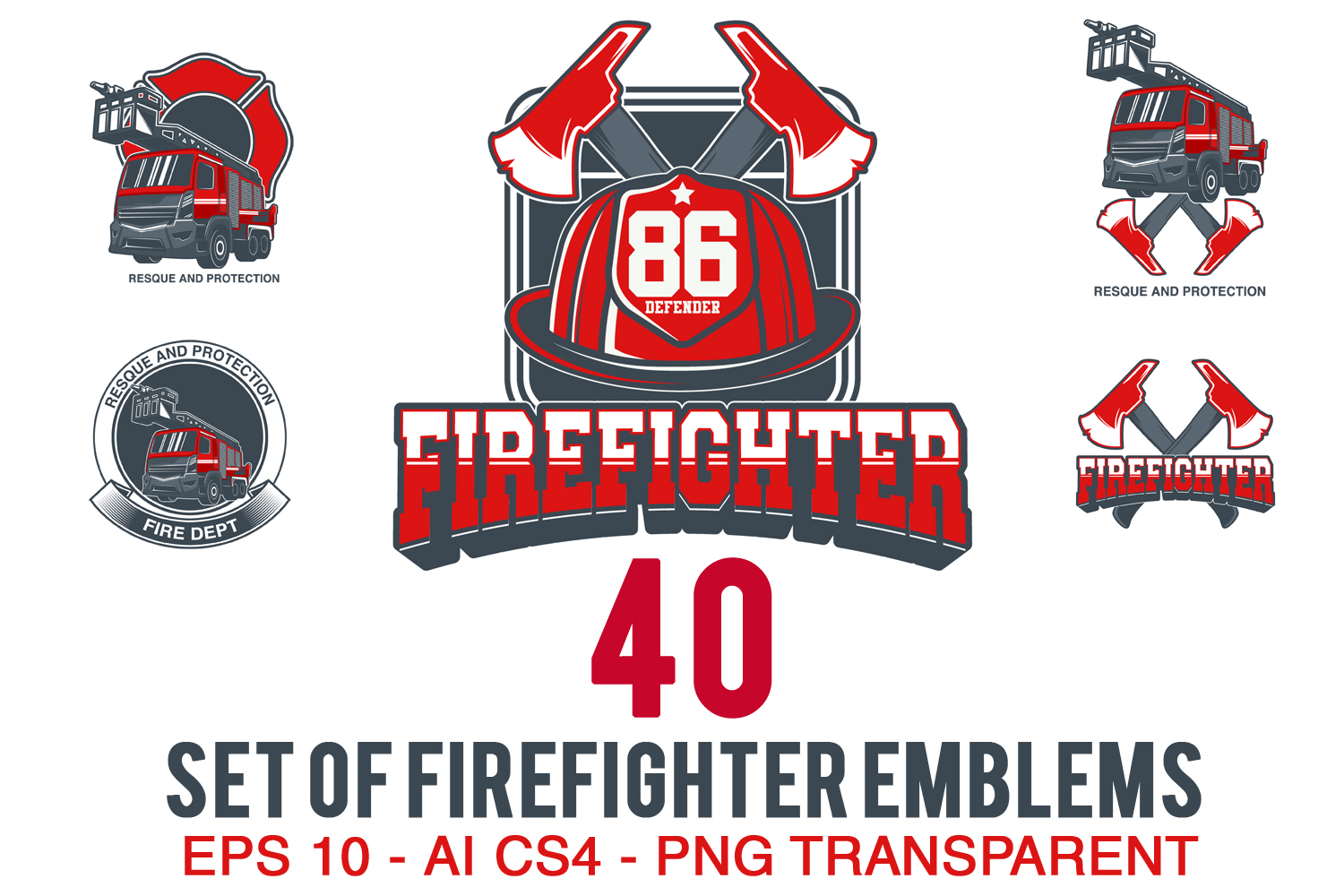 40 Set of firefighter emblems (39464) | Icons | Design Bundles