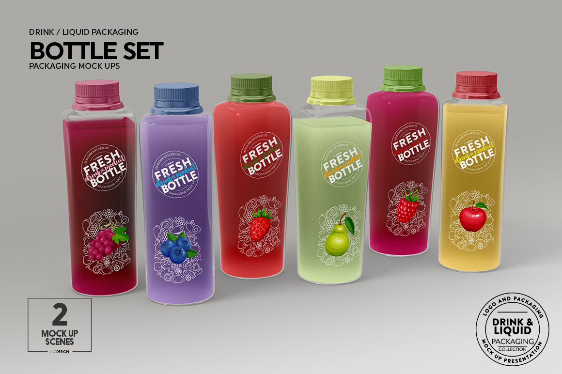 Juice Bottle Set Packaging MockUp