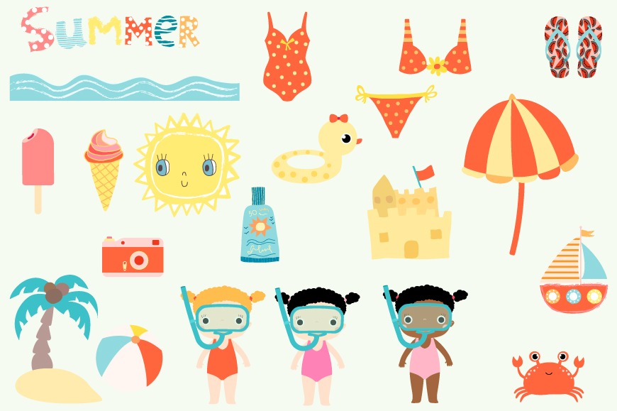 Cute summer beach clip art collection, Children holiday clipart (25471 ...