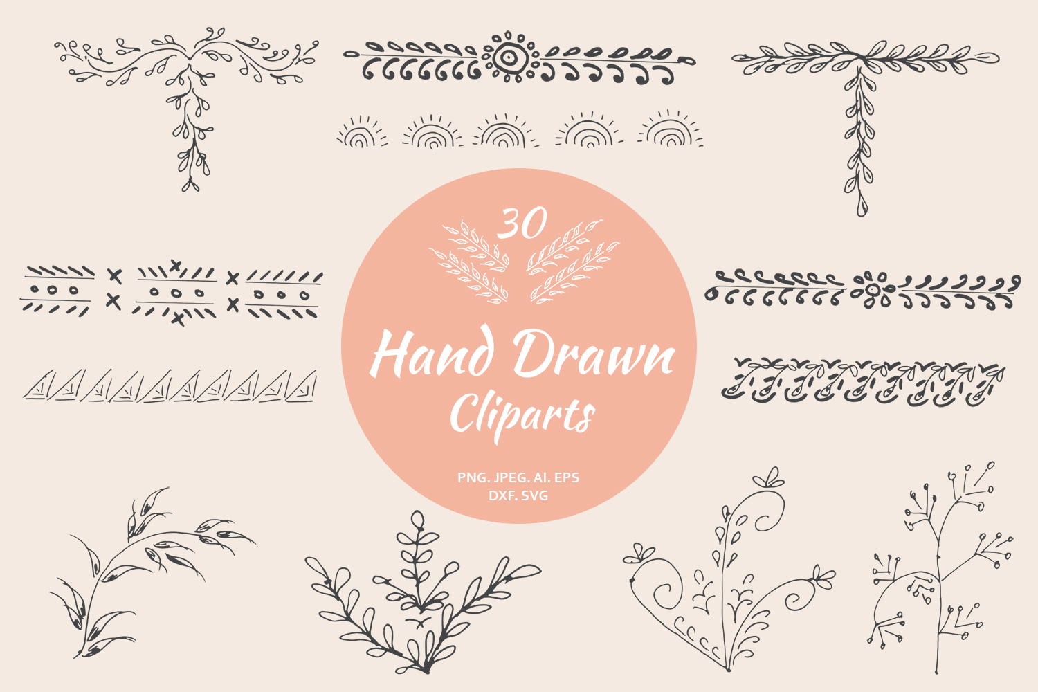 30 Premium Hand Drawn Cliparts