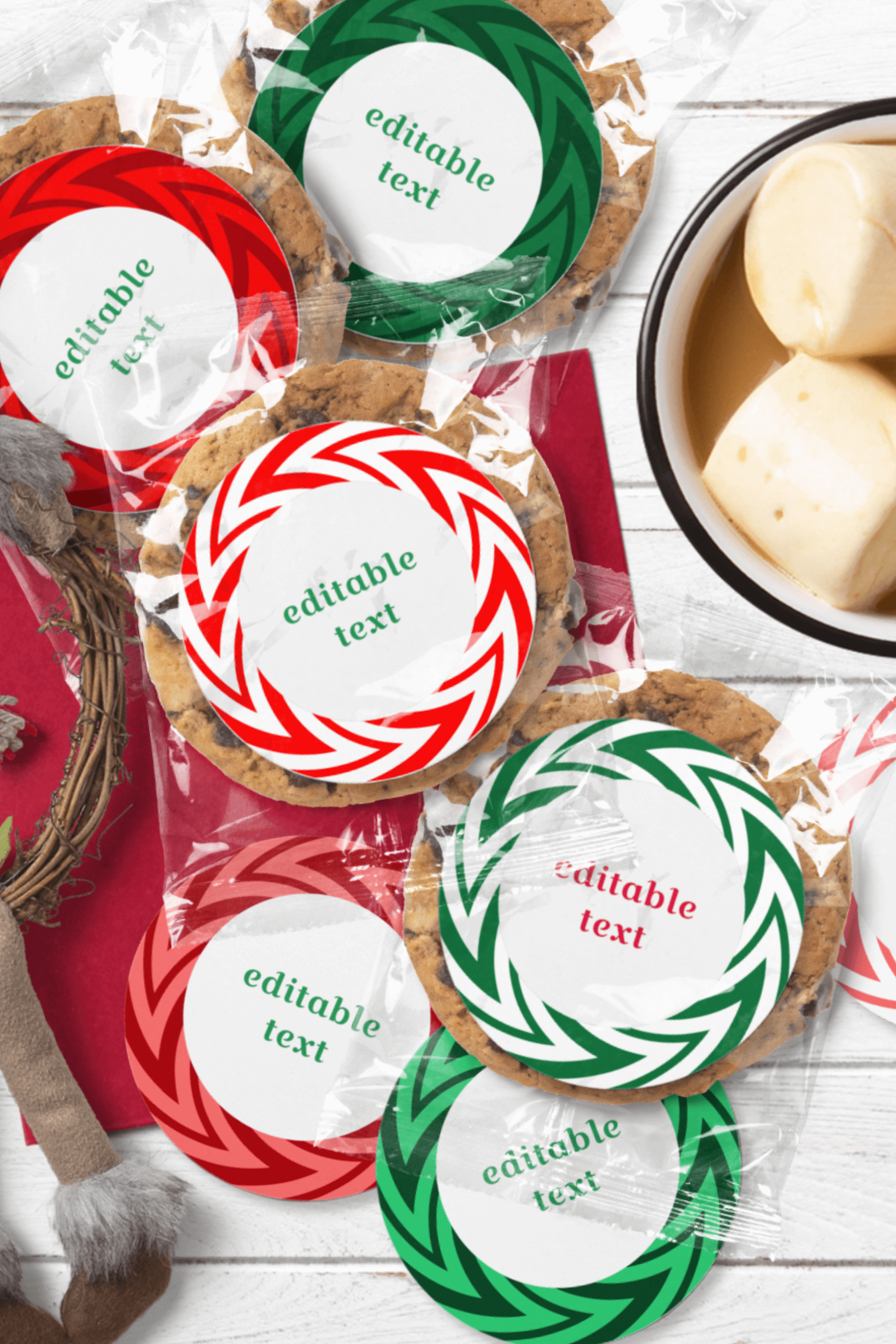 Round Christmas Labels 2.5 in Chevron Borders Editable PDF