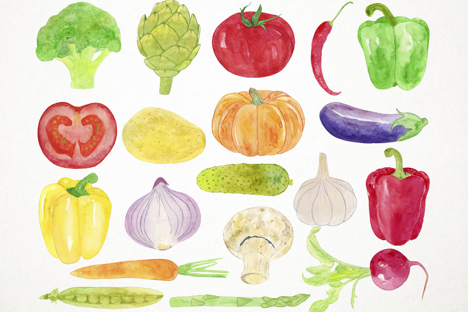 Watercolor Vegetables Clipart, Healthy Food Clipart (101685 ...