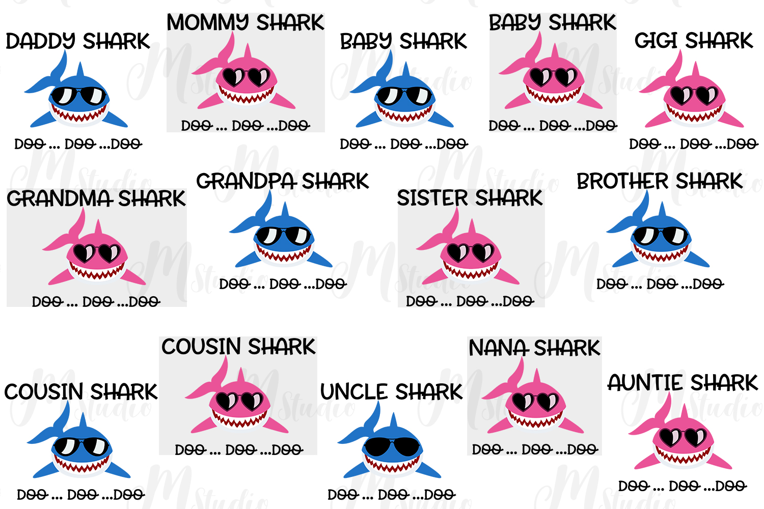 14 Family Sharks svg
