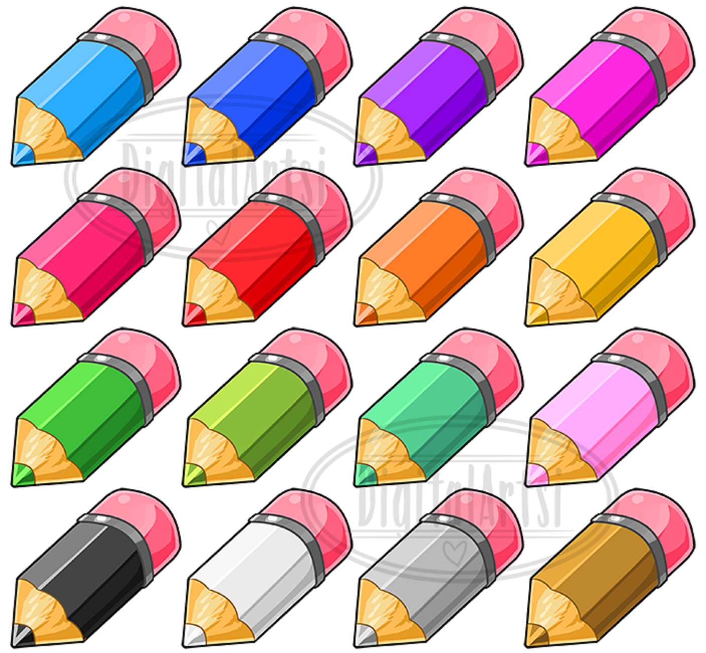 Kawaii Pencil Clipart (127170) | Illustrations | Design Bundles