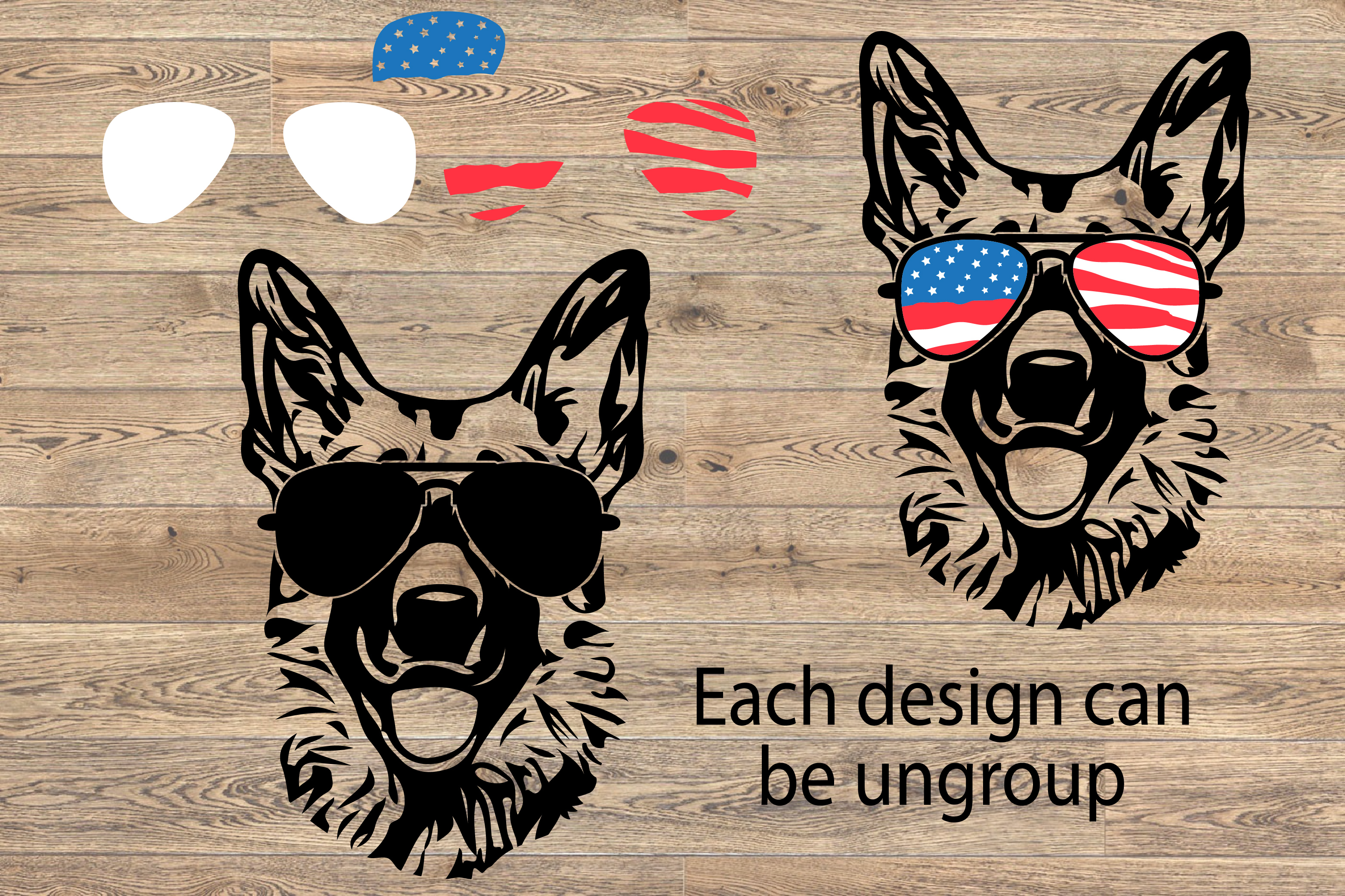 German shepherd USA Flag Glasses SVG 855s