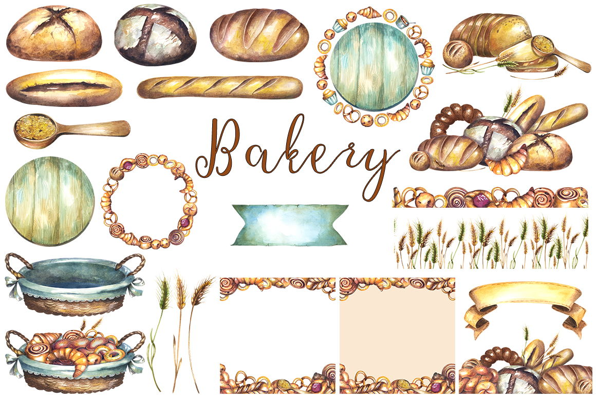 Bakery watercolor clipart (331500) | Illustrations | Design Bundles