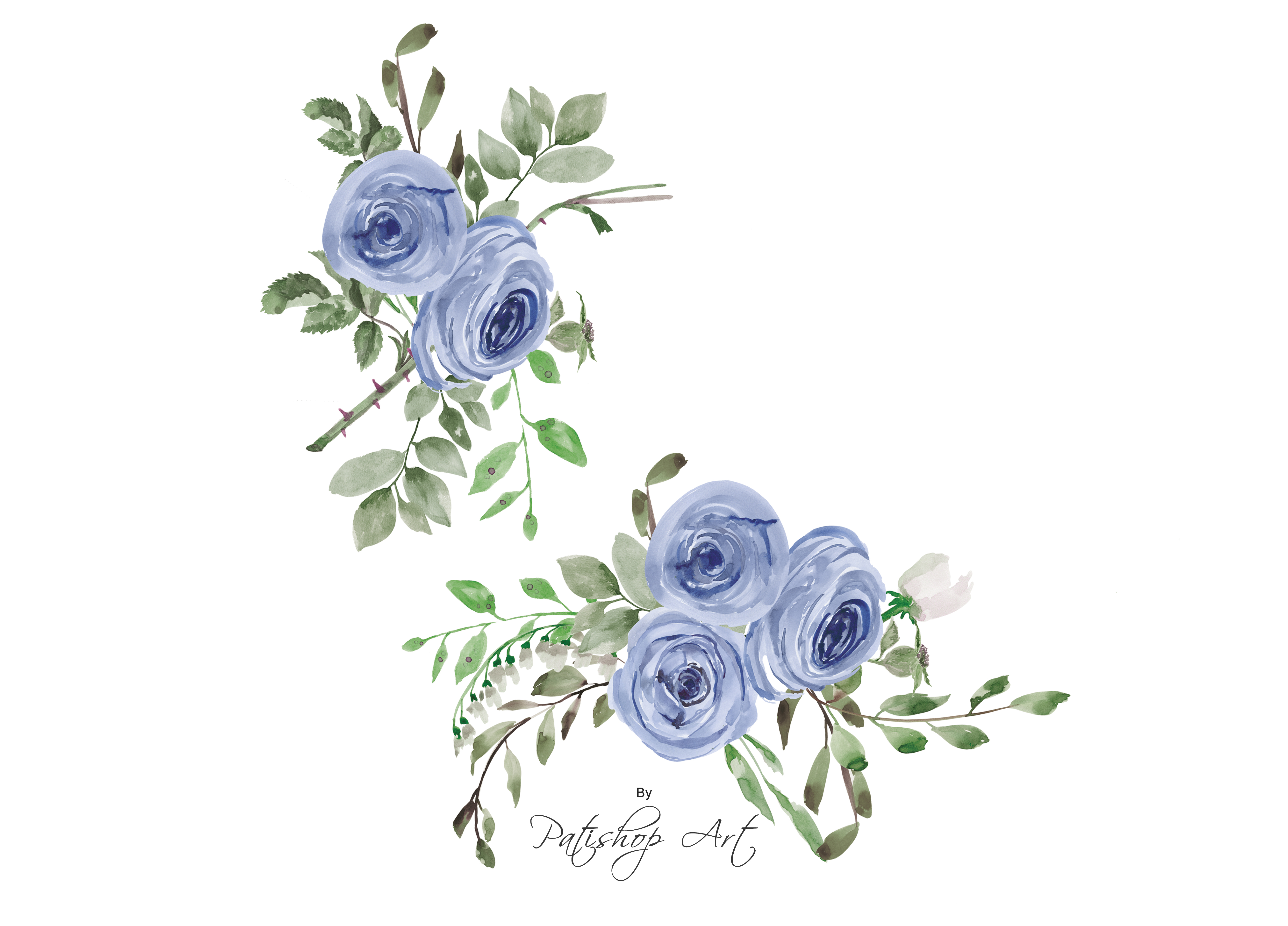 Hand Painted Watercolor French Blue Rose Clip Art (71810 ...