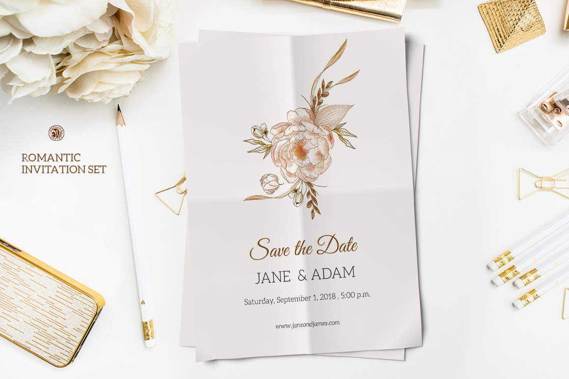 Romantic Wedding Invitation Set (35032) | Card Making | Design Bundles