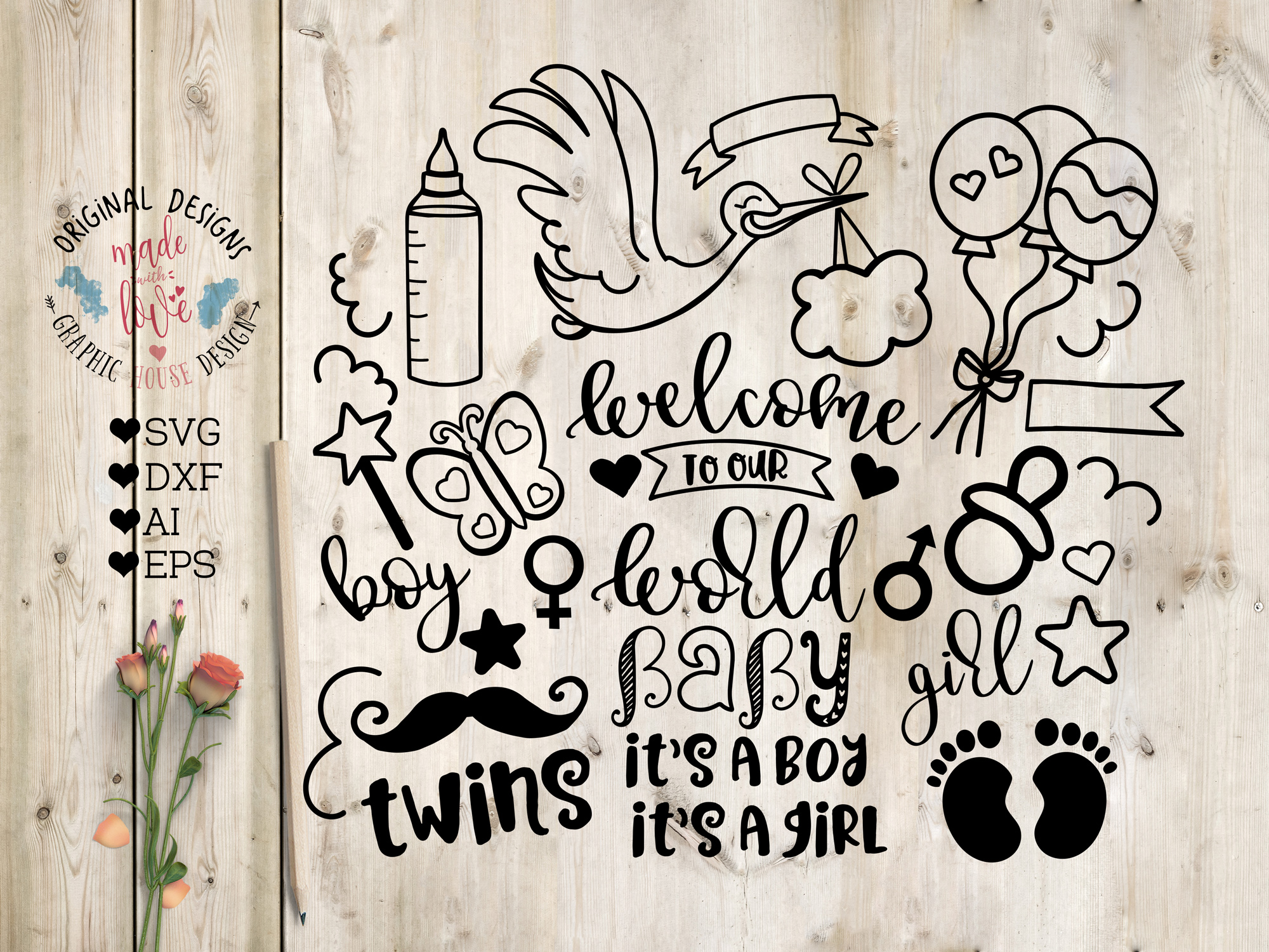 Baby Birth Graphics - Cut File in SVG, DXF, EPS, AI (94885) | SVGs ...