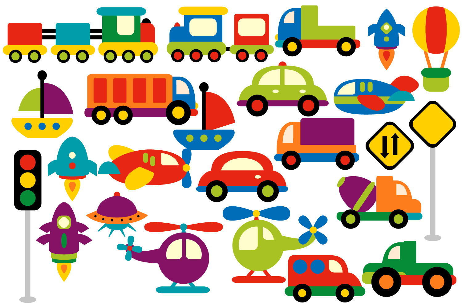 Transportation clipart graphics (water, land, air)