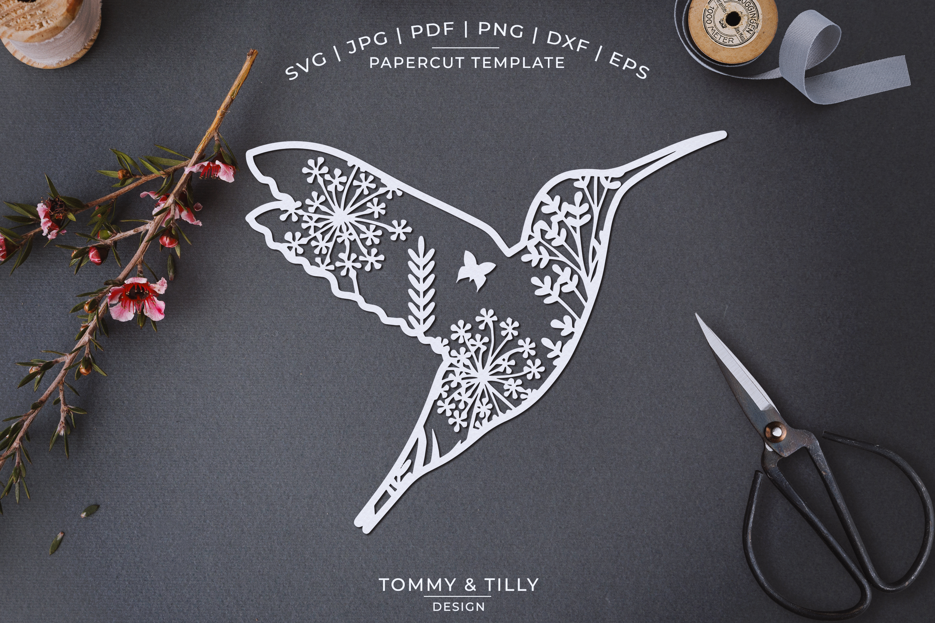 Hummingbird Meadow Animal - Papercut Template SVG EPS DXF P