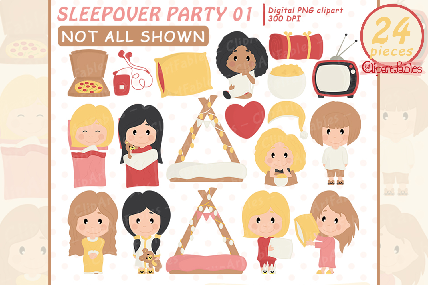 Cute SLEEPOVER party clipart, Slumber clip art, Movie night (300466 ...