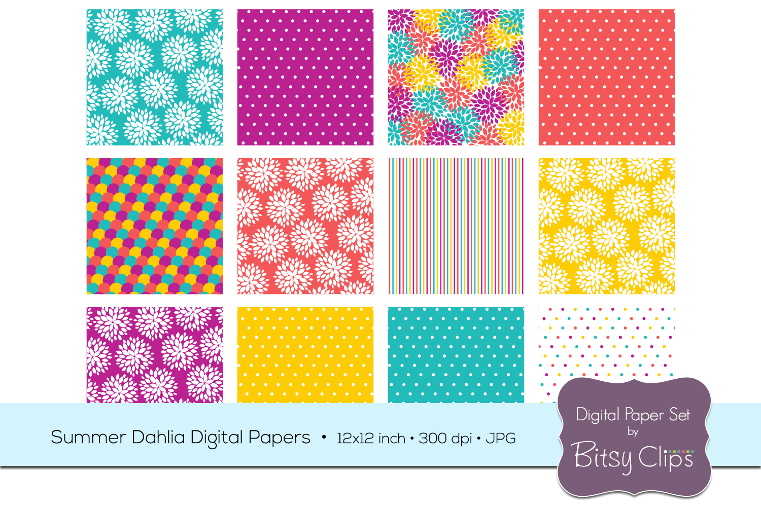 Summer Dahlia Digital Paper Set Scrapbook Paper Floral Scrapbook Paper ...
