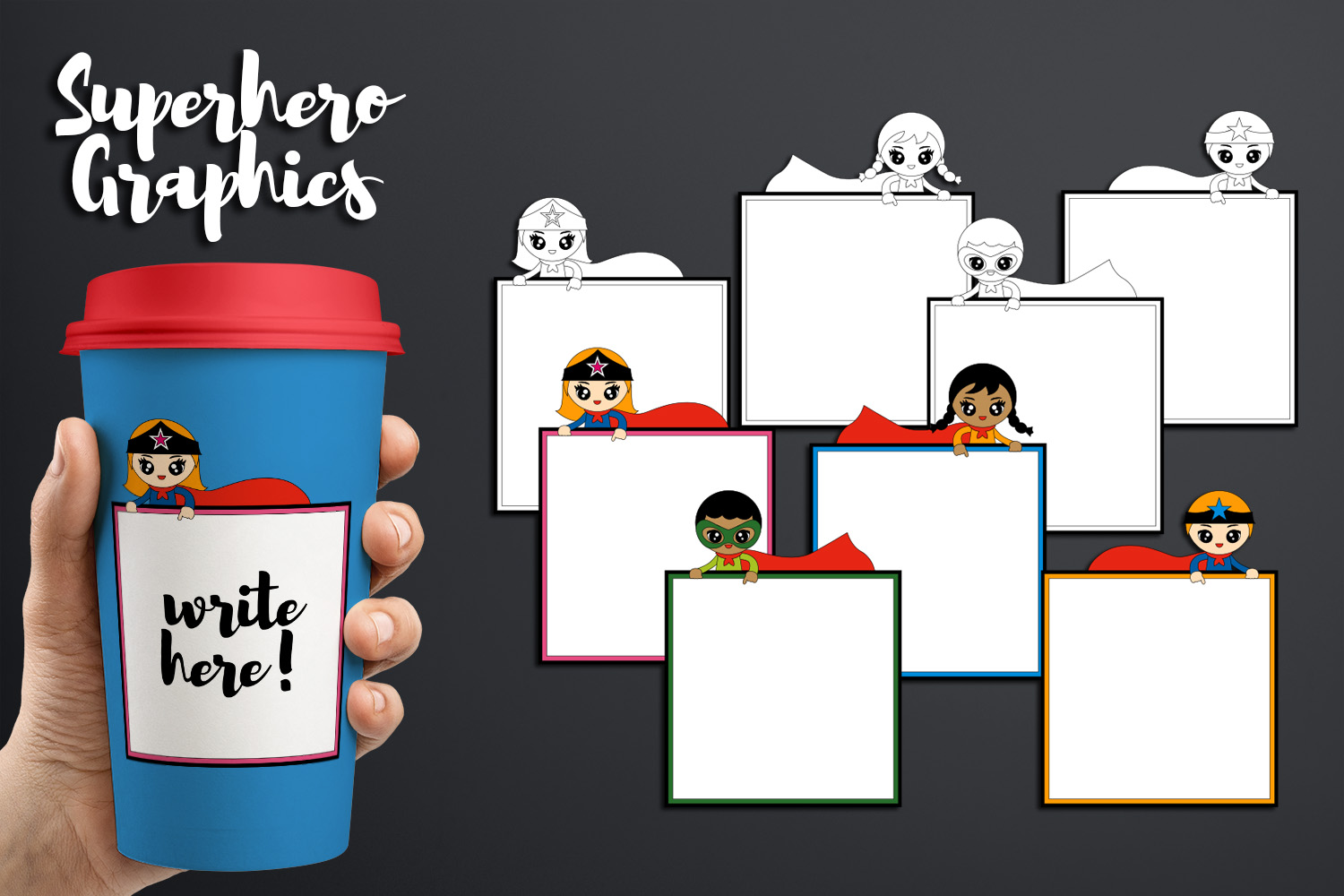 Superhero big frame border clipart graphic illustration