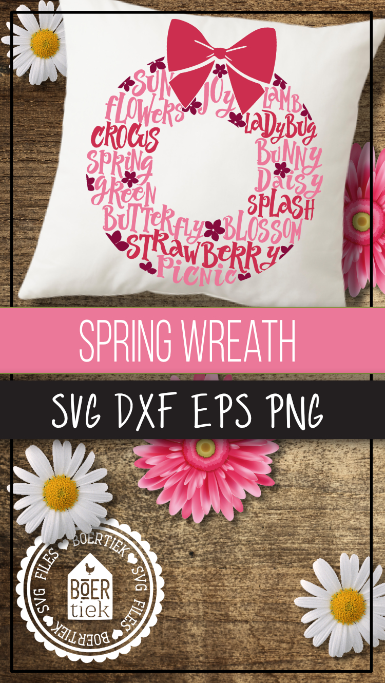 Spring wreath with spring words, SVG cutting file