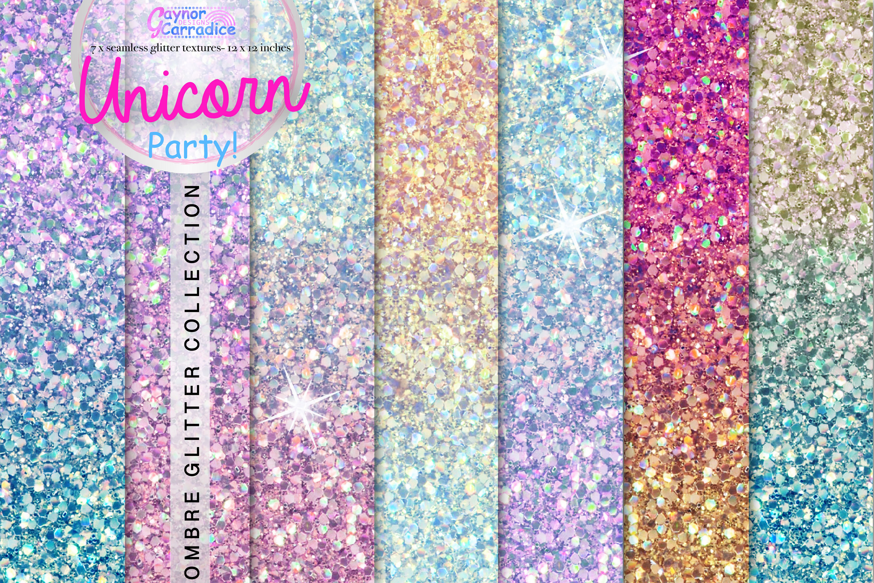 Unicorn Realistic Ombre Glitter Seamless Patterns (115531) | Patterns ...