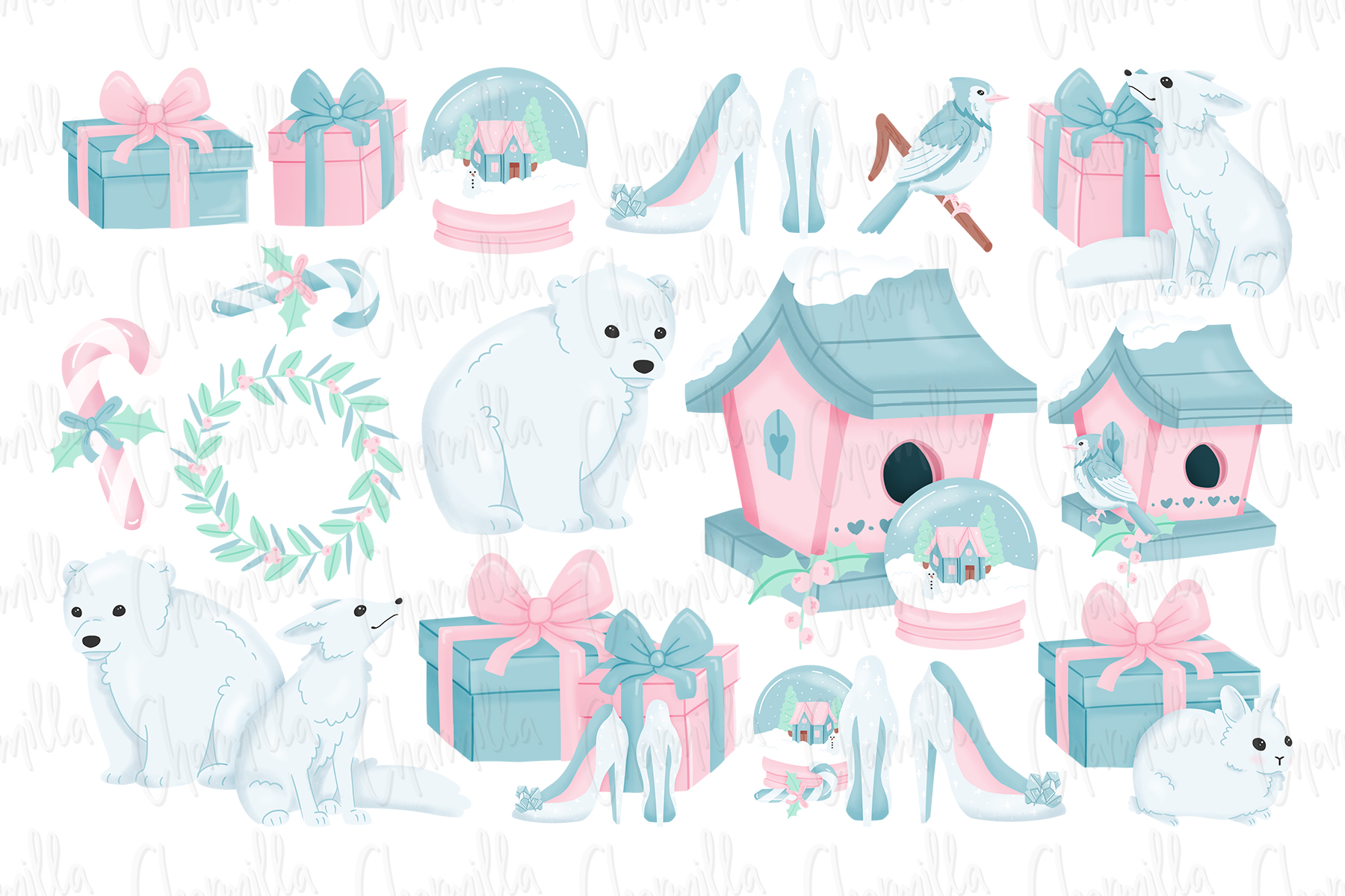 Winter Animals Watercolor Clipart
