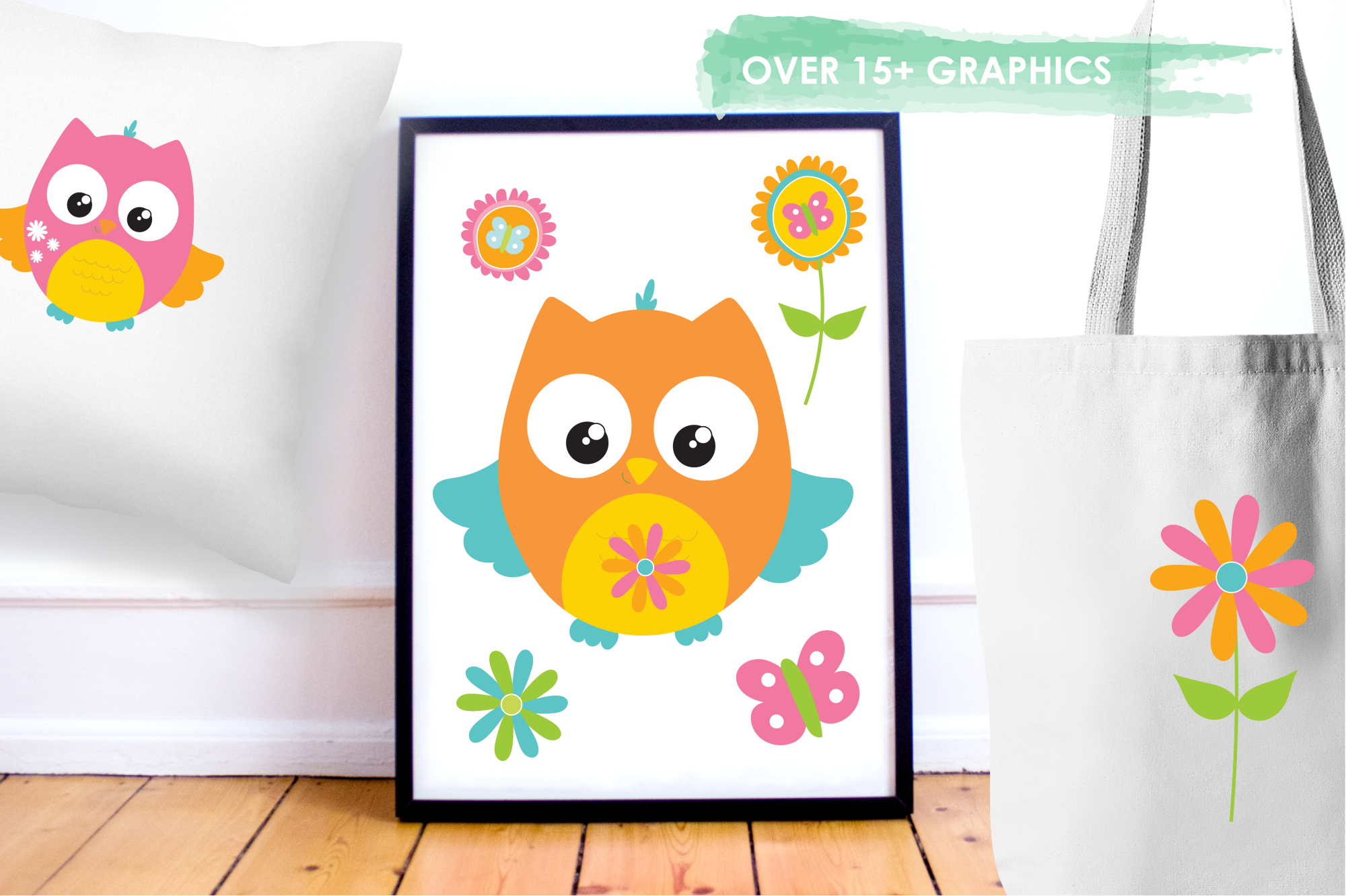 Summer Owls graphics and illustrations
