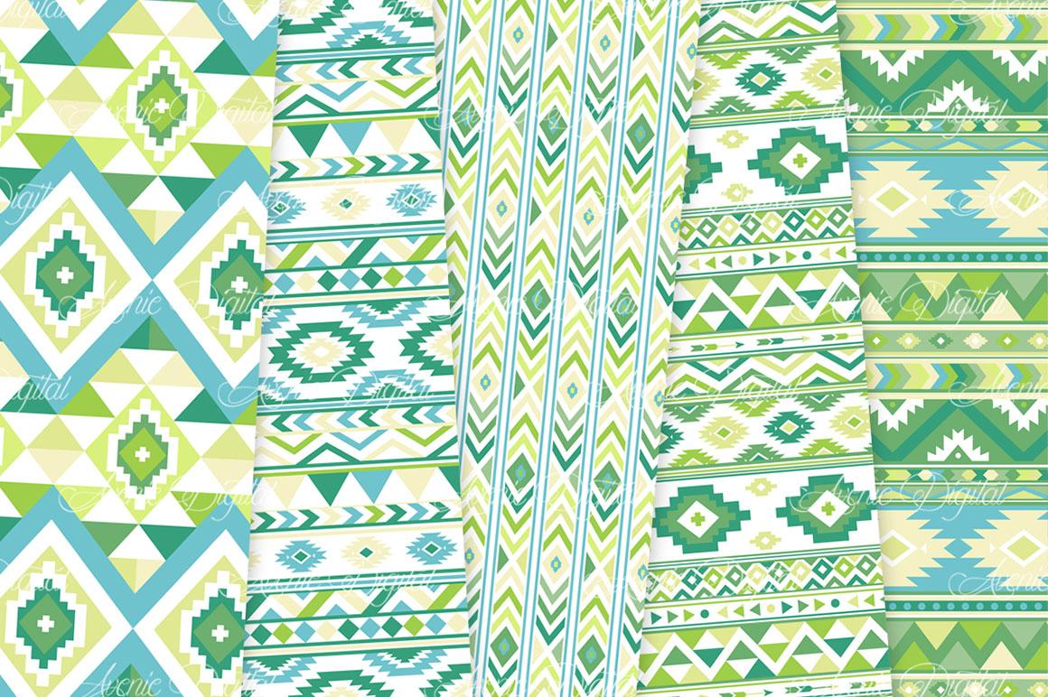 Green Boho Seamless Patterns (29211) | Backgrounds | Design Bundles