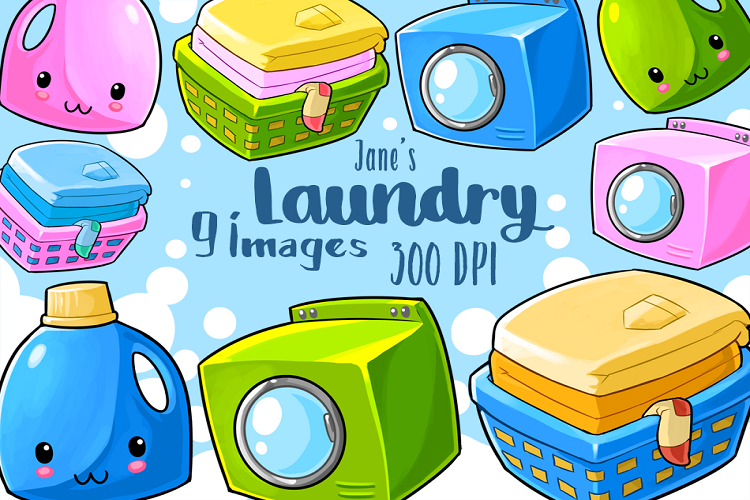 Kawaii Laundry Clipart (126375) | Illustrations | Design Bundles