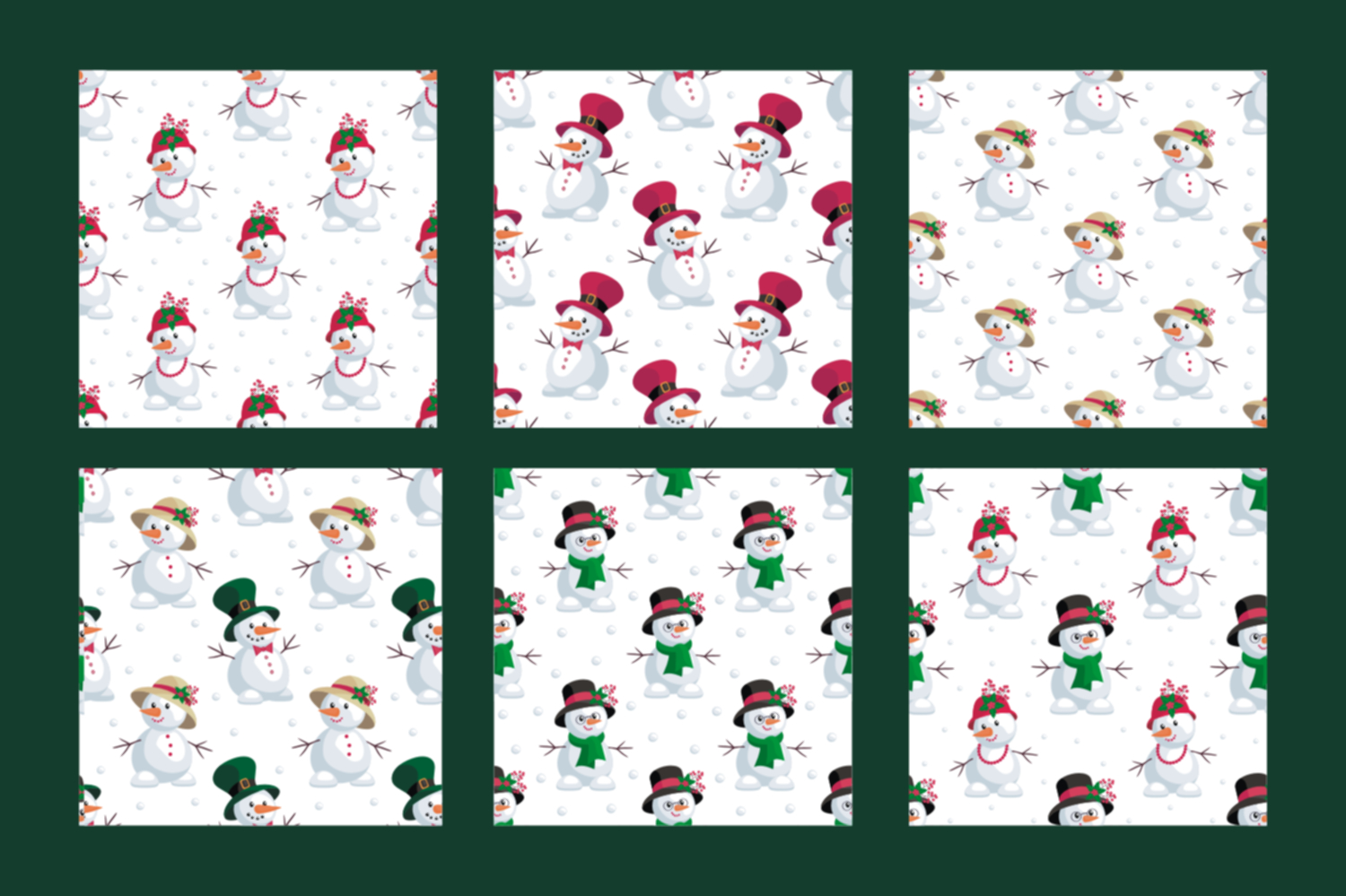 Snowmen. Christmas seamless patterns set