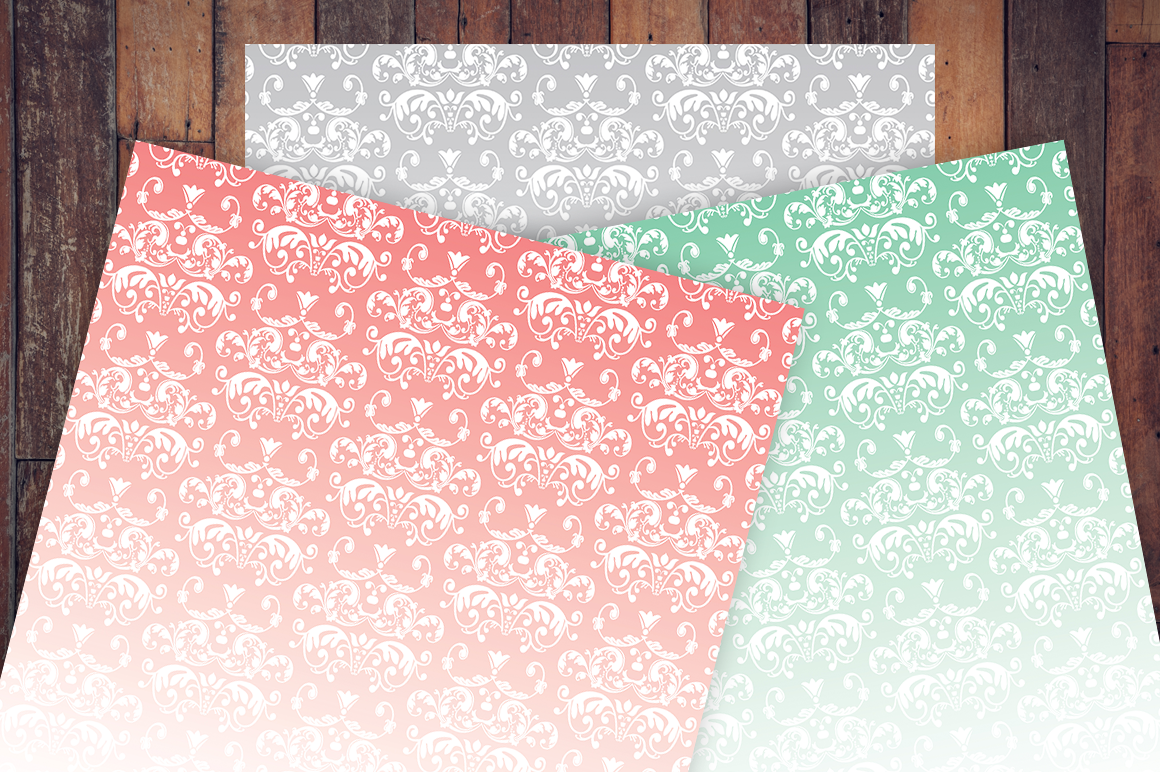 Ombre Damask Digital Paper Pack (26565) | Backgrounds | Design Bundles