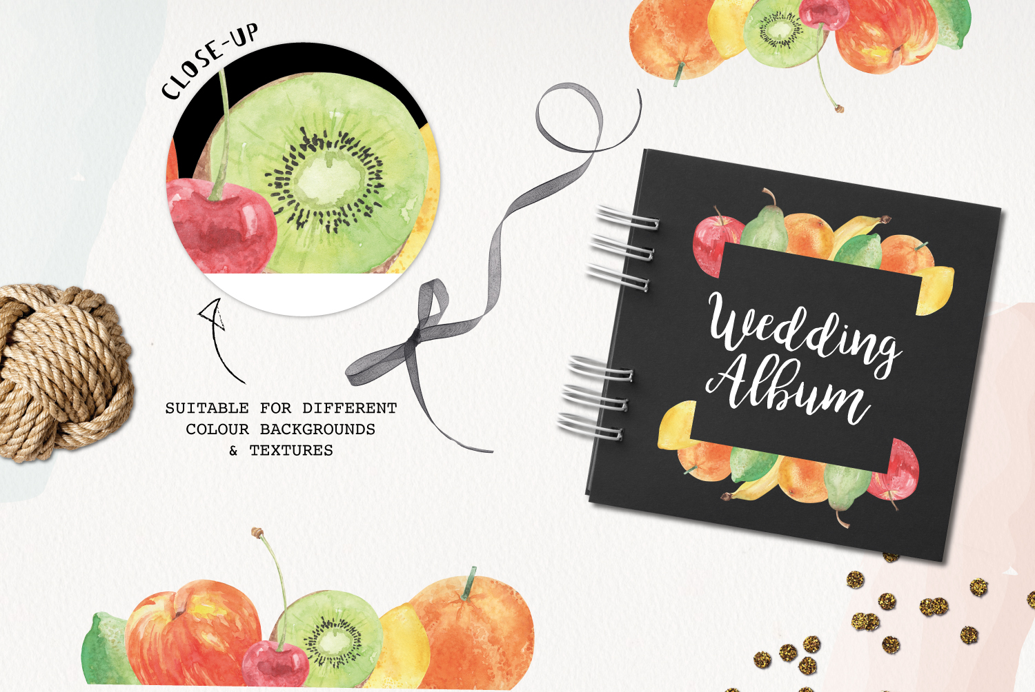 Fruit Watercolor 6 Frames Set Borders Smoothie Juice Fruity