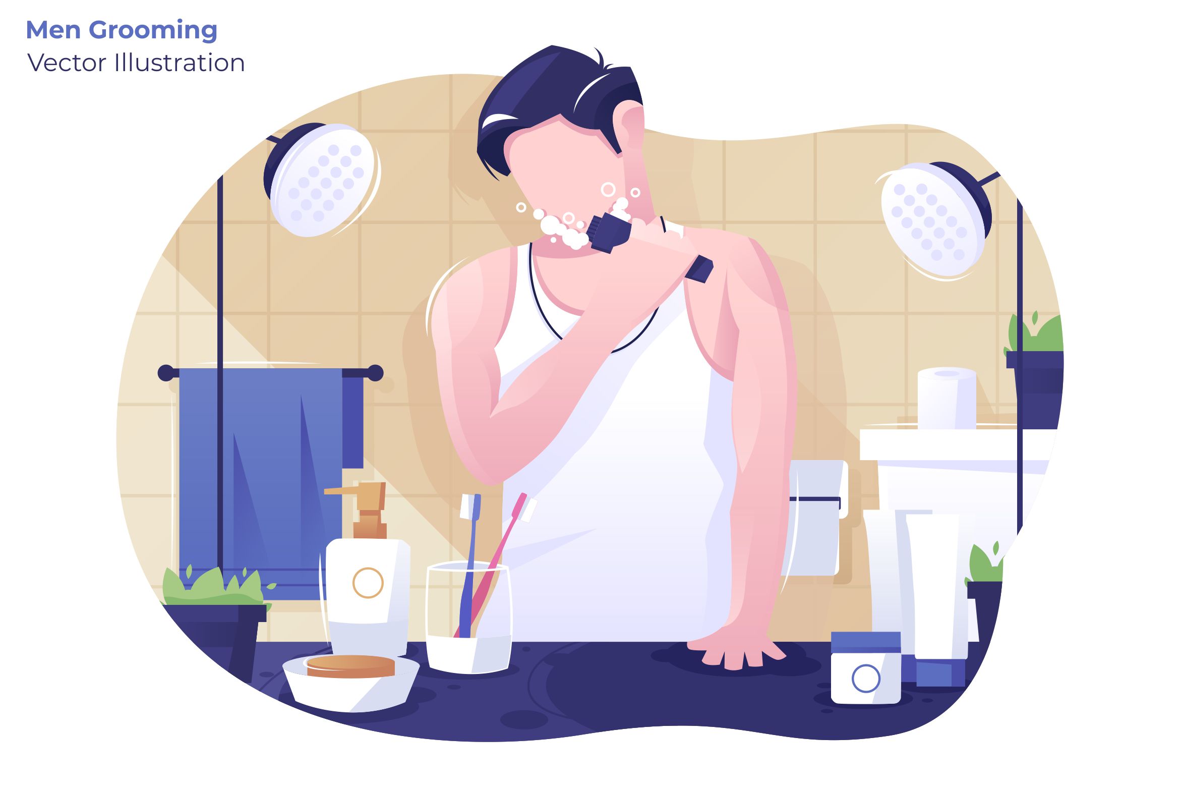 Men Grooming - Vector Illustration