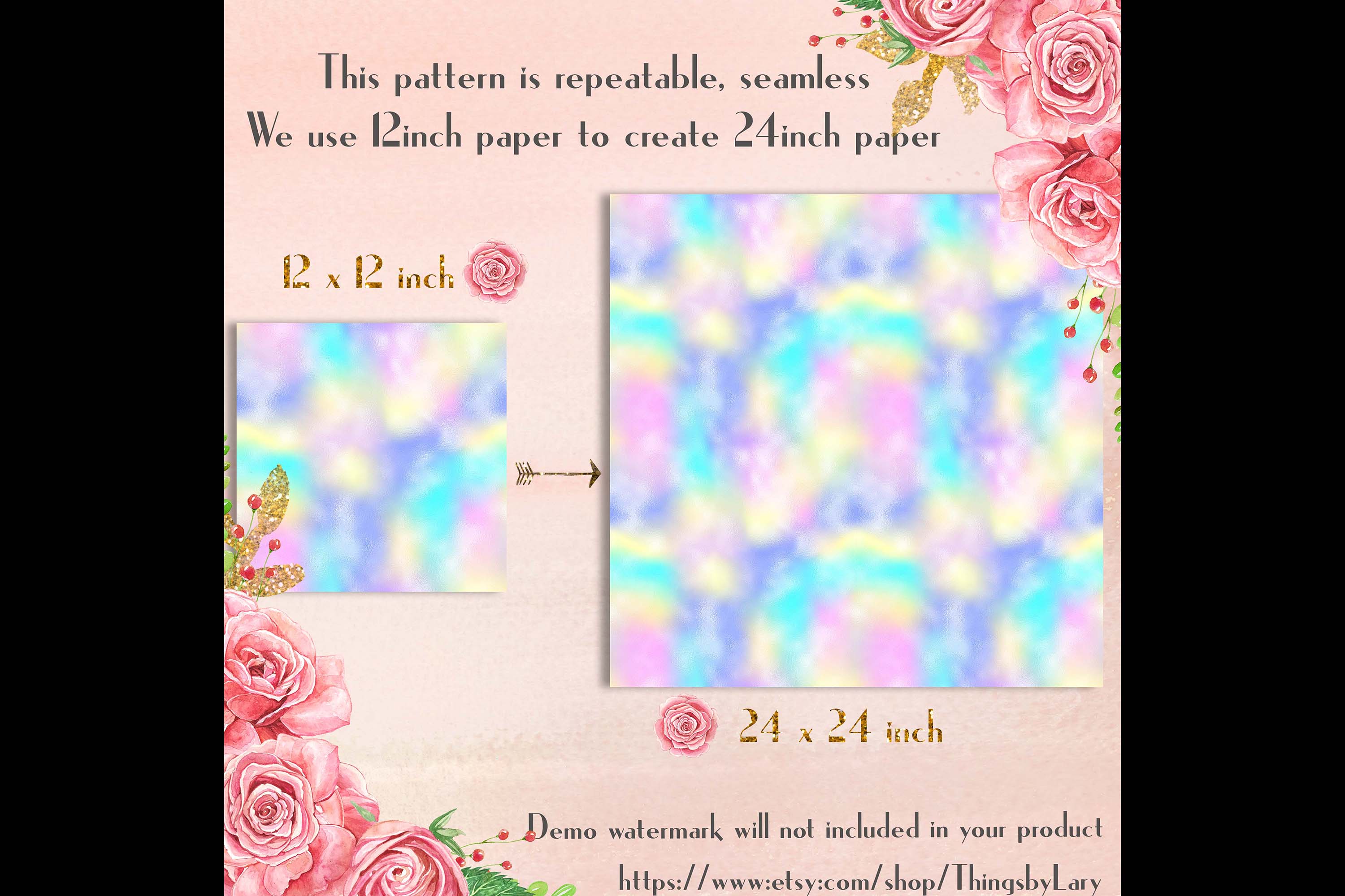 18 Seamless Fairy Tale Unicorn Mermaid Foil Digital Papers