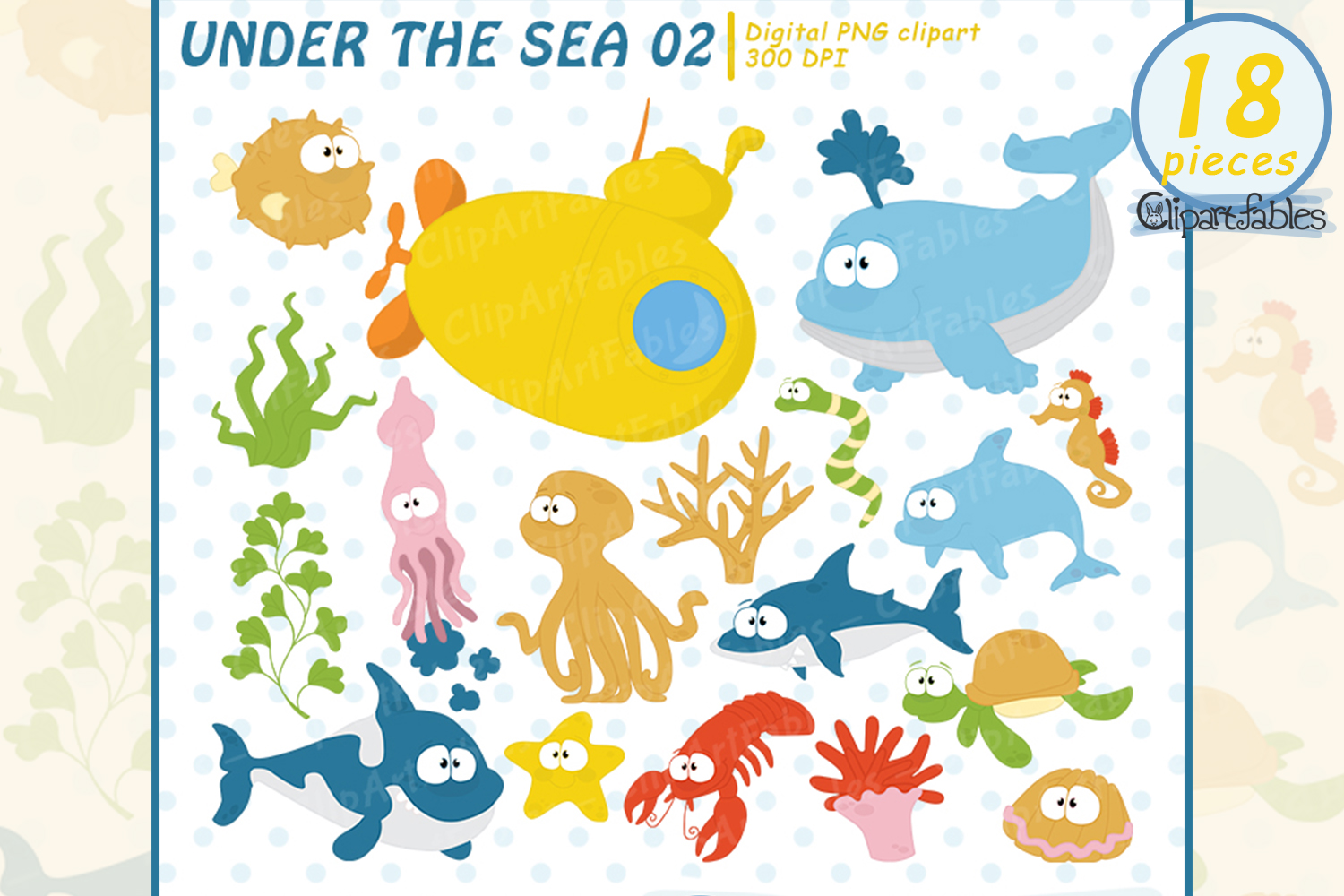 Sea animals clip art, Nautical clipart, ocean theme design