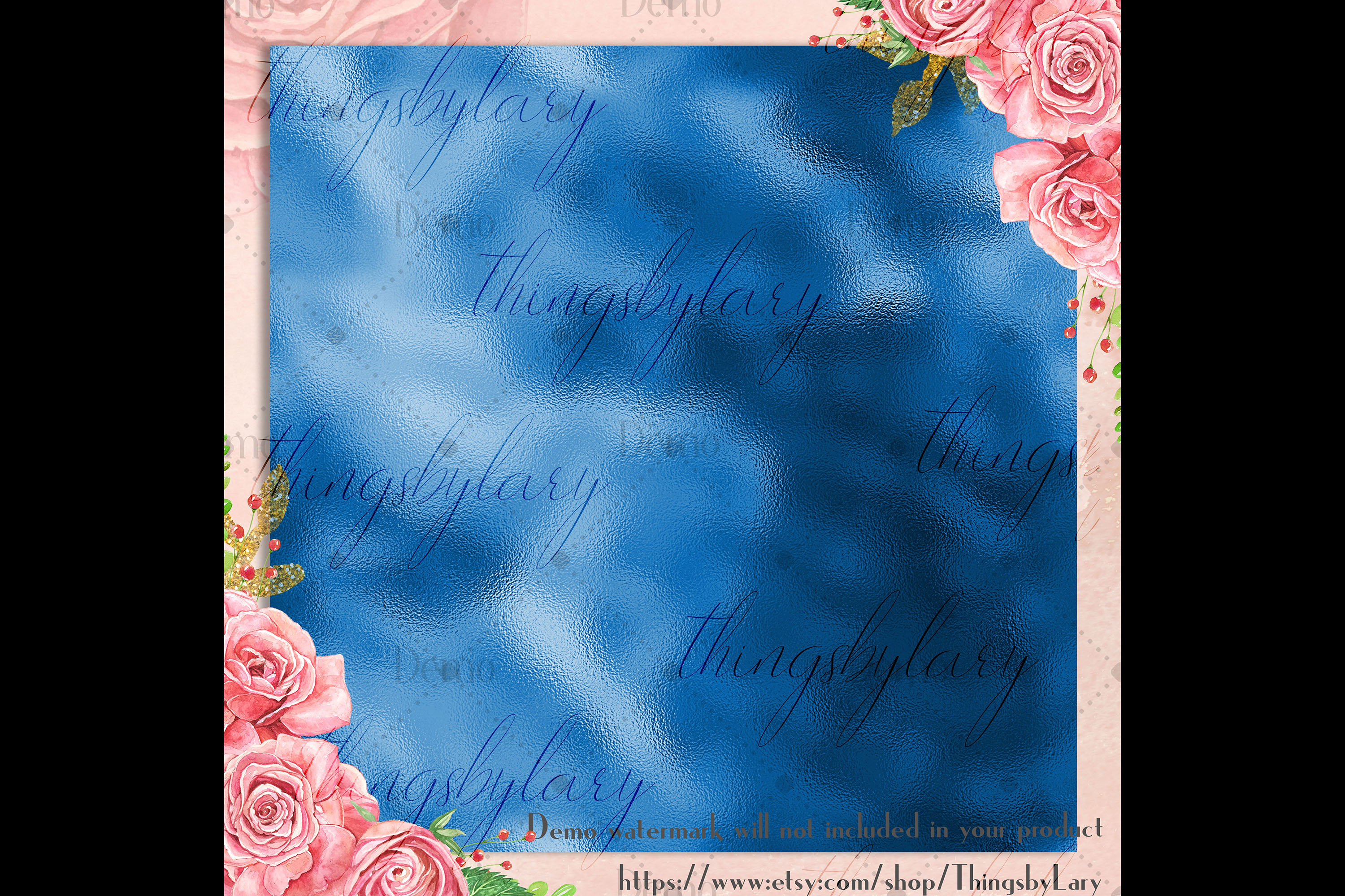 42 Royal Blue Metallic Foil Texture Digital Papers