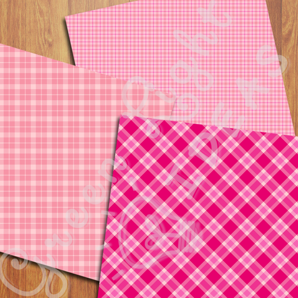 Pink Plaid Digital Papers, Plaid Backgrounds