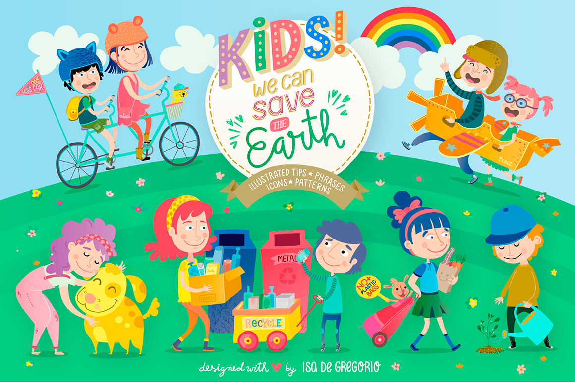Kids, we can save the Earth (111036) | Illustrations | Design Bundles