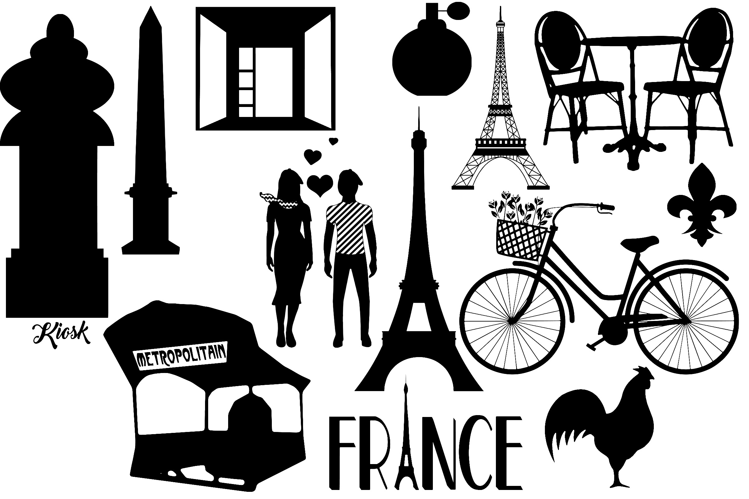 Paris and French Silhouettes AI EPS PNG, French Word Art (239699 ...