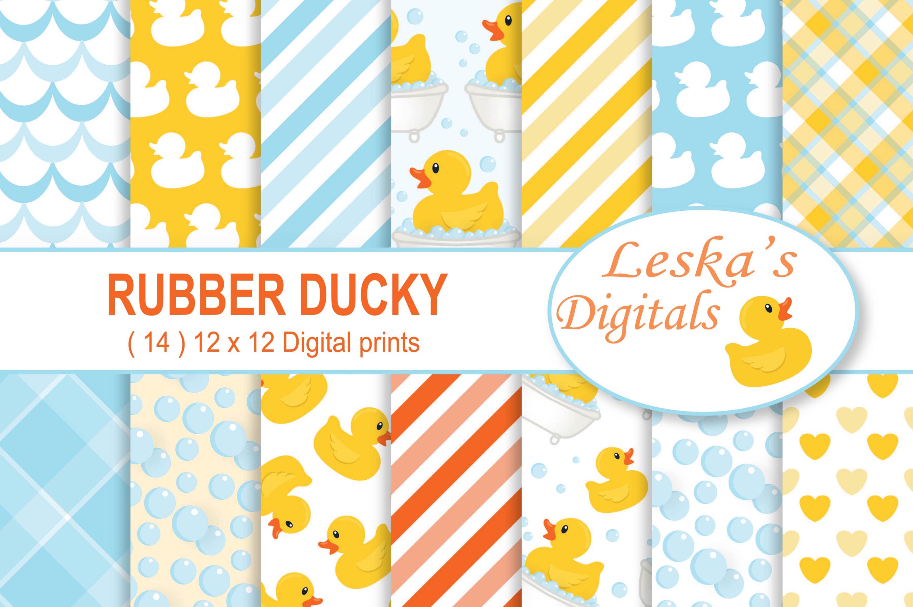 Rubber Duck Digital Paper Rubber Ducky Scrapbook Paper (135941 ...