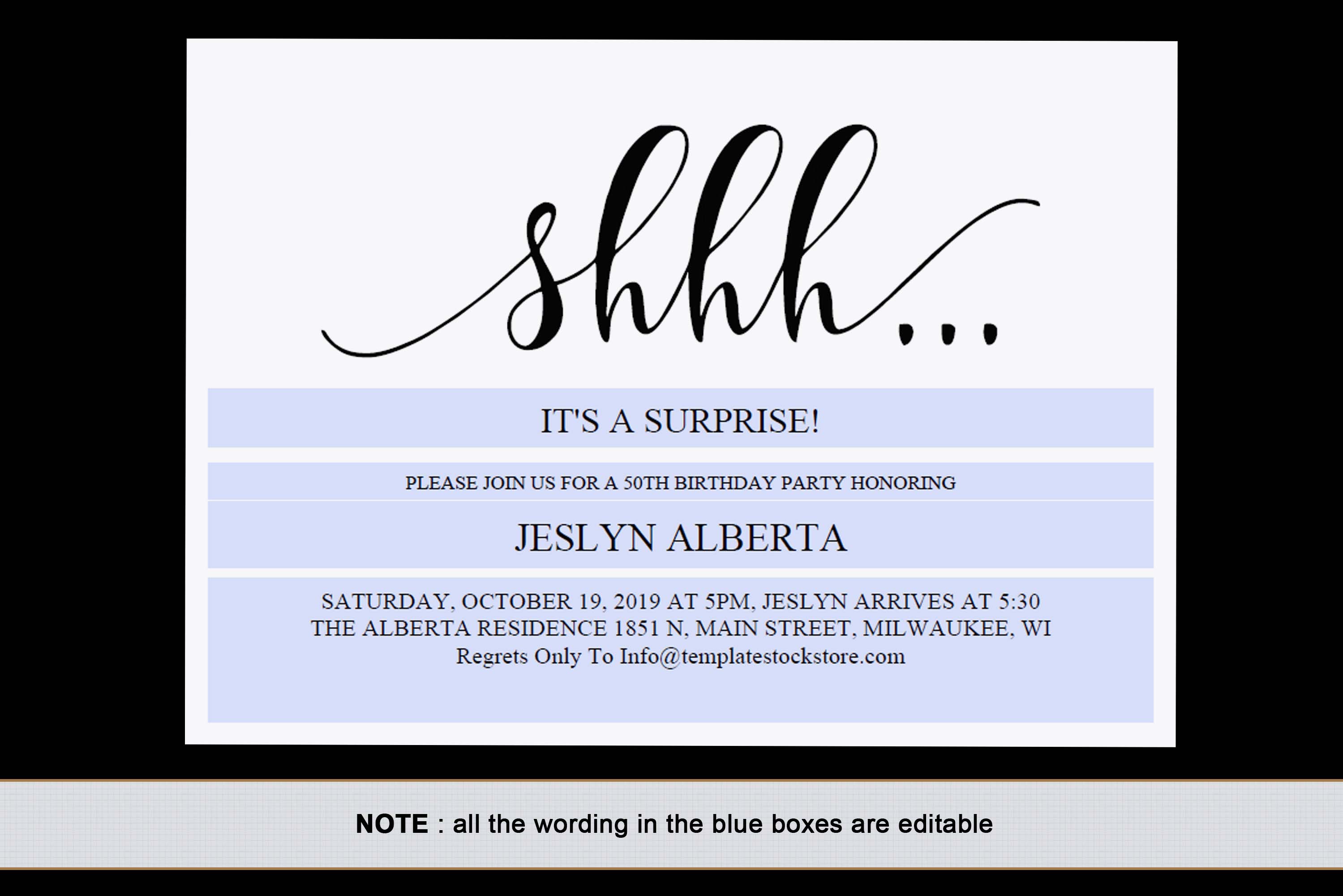 Surprise party invitation template, Shhh Birthday, DAD_25 (176932 ...