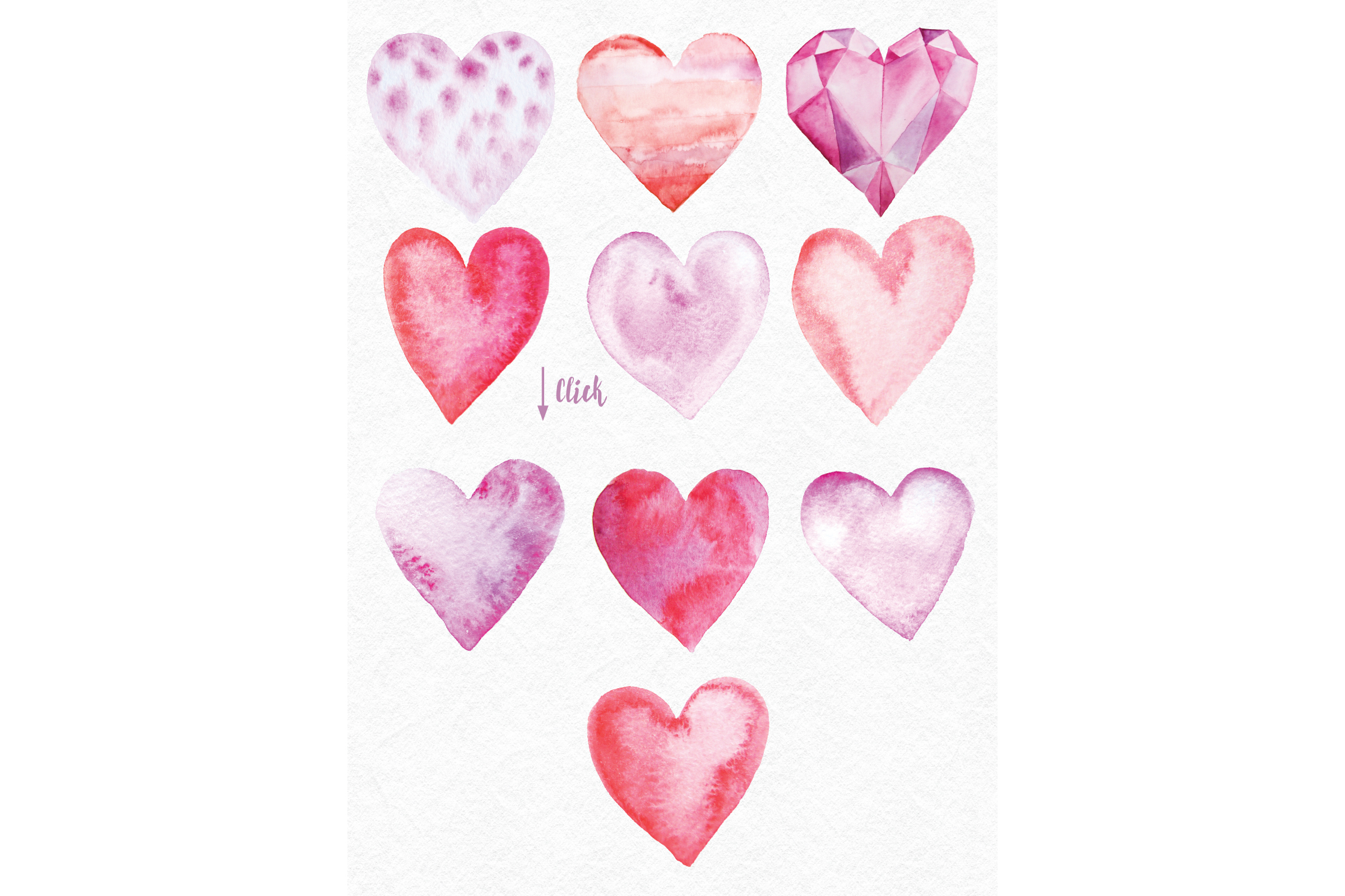 10 Watercolor Hearts Clip Art (5561) | Illustrations | Design Bundles
