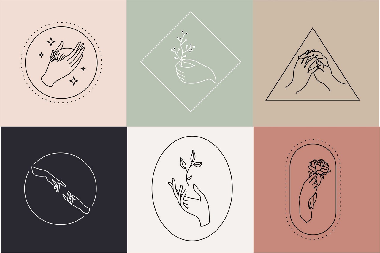 55 Hands line illustration Logo. Line drawing hands