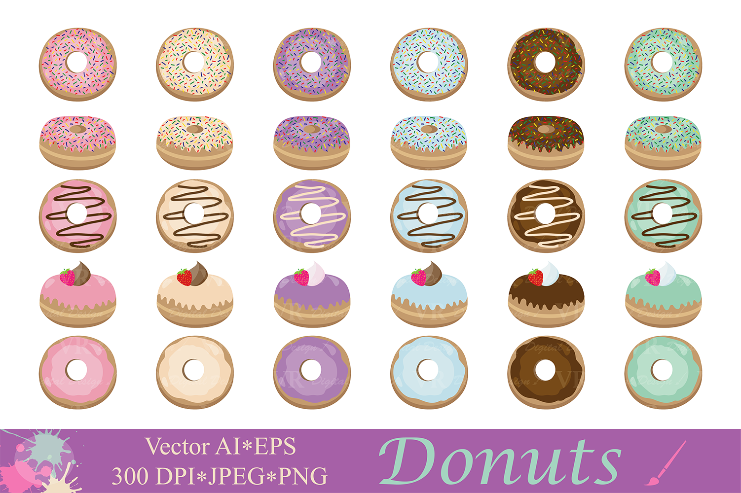 Donuts clipart / Doughnut clip art / Dessert illustrations / Cute ...