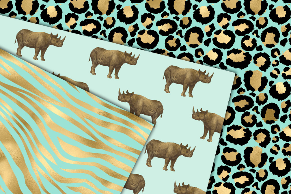 Mint and Gold Animal Print Digital Paper