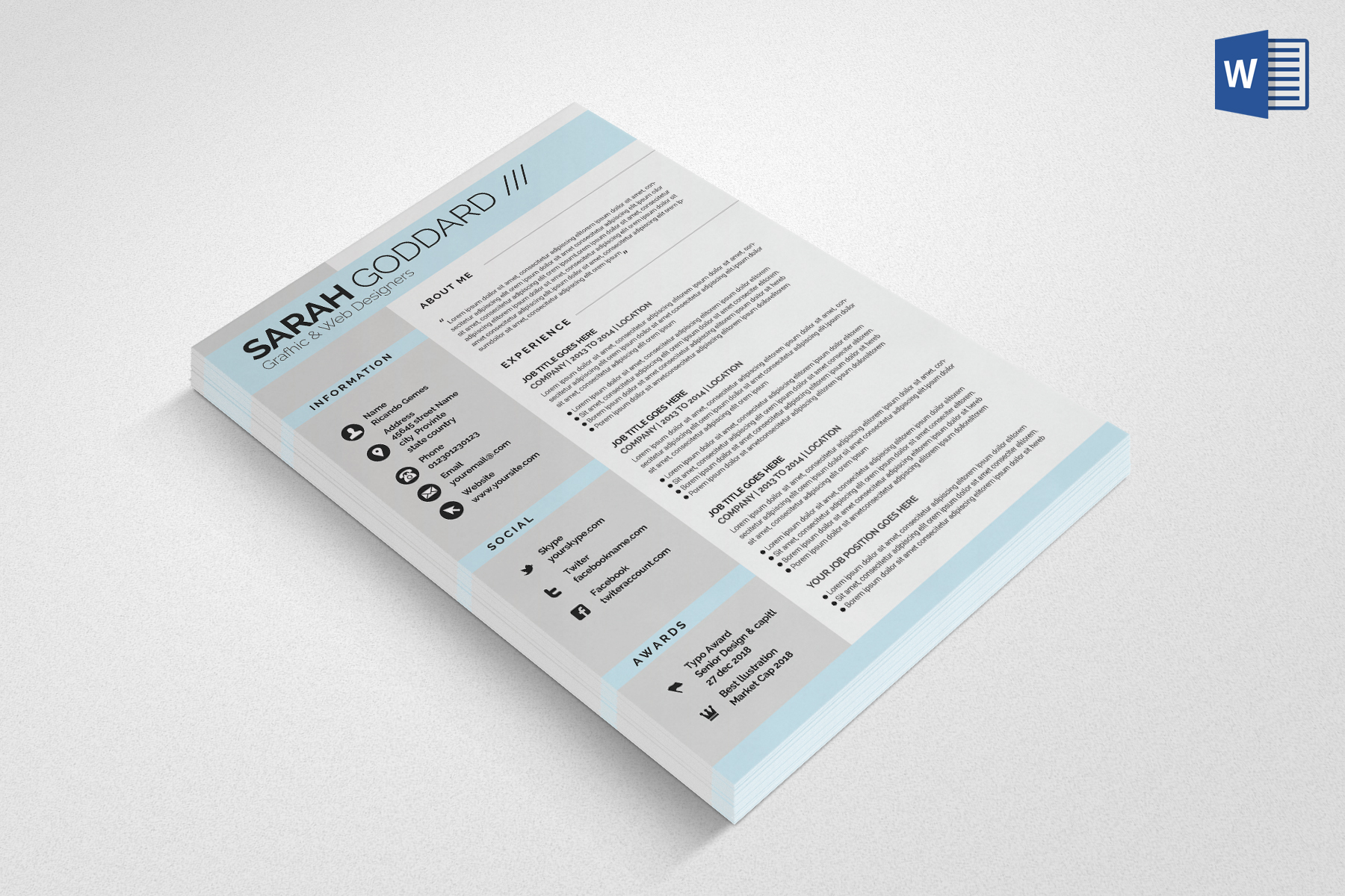 Stylish Resume Template Set (51263) | Resume Templates | Design Bundles