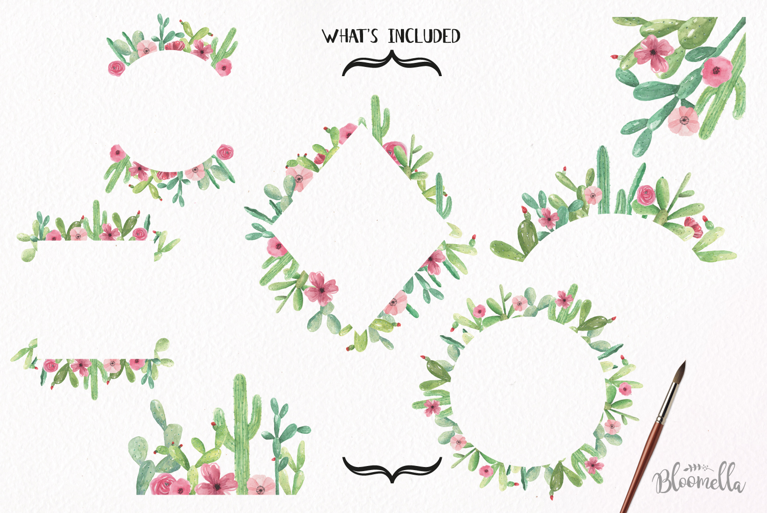 Cactus Watercolor Clipart Frames Border Flowers Cacti Cacti (100590 ...